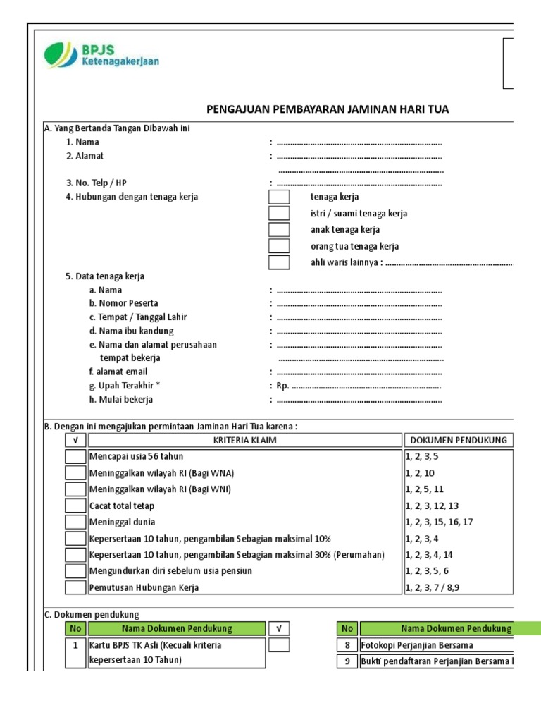 Formulir F5 BPJS Ketenagakerjaan Klaim JHT | PDF