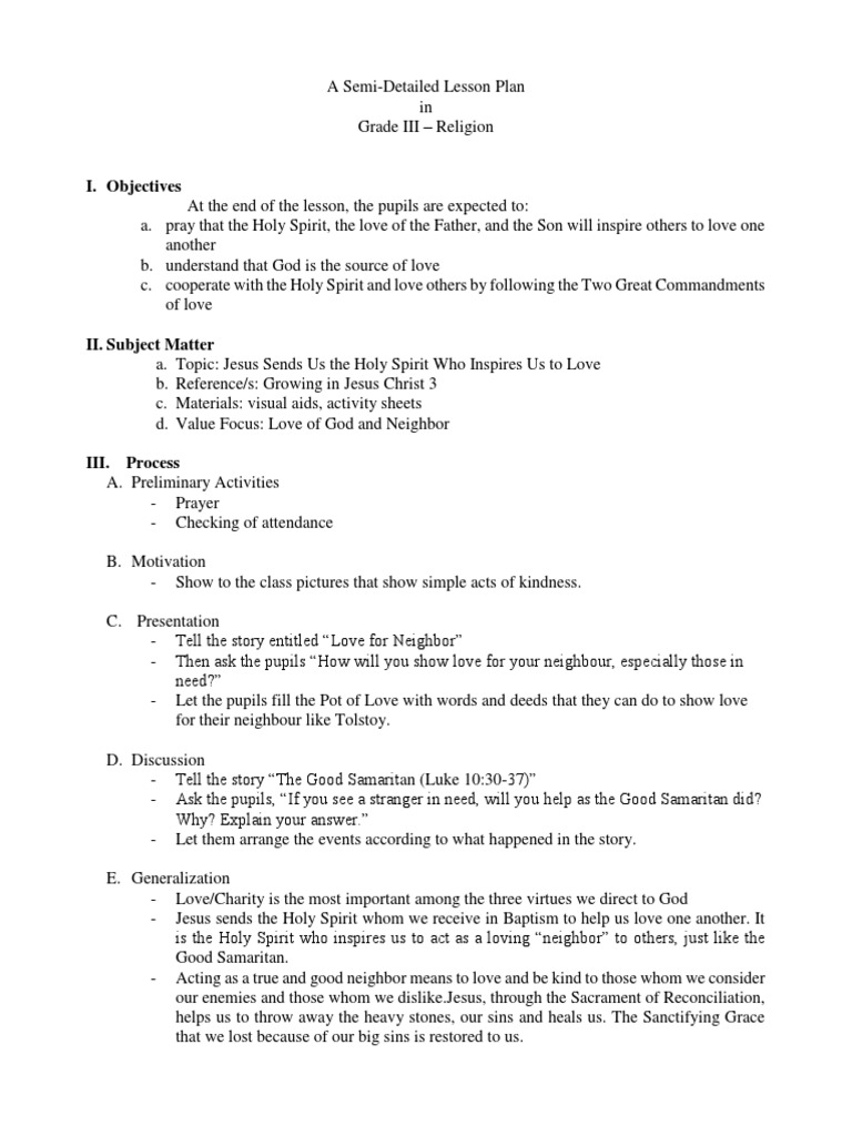 Sample Lesson Plan | PDF | Sacraments | Love
