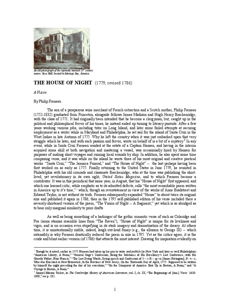Freneau's "House of Night" Analysis | PDF | Poetry