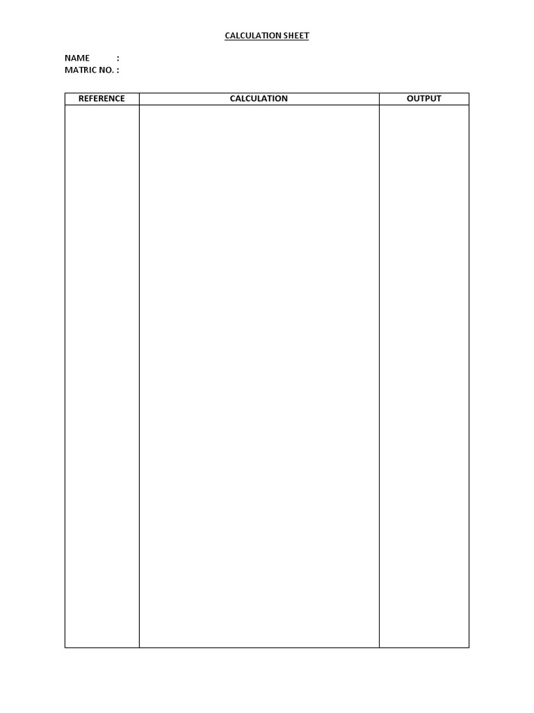 Calculation Sheet PDF | PDF