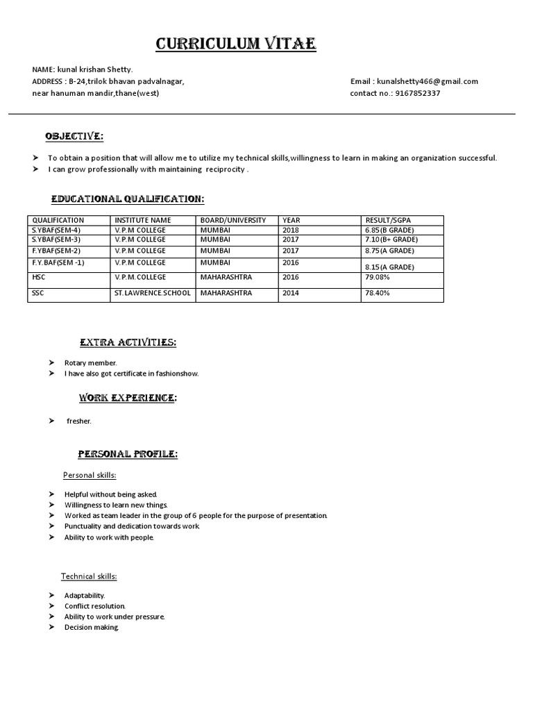 Curriculum Vitae: Objective | PDF | Behavior Modification | Learning