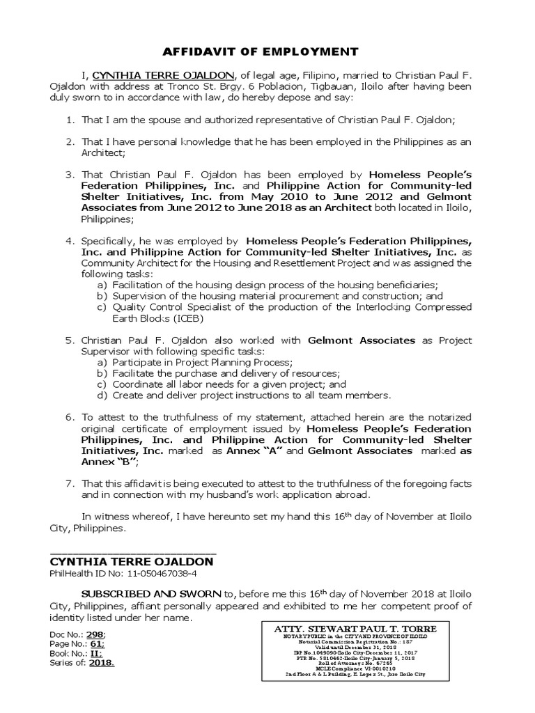 Affidavit of Employment | PDF | Affidavit | Government Information