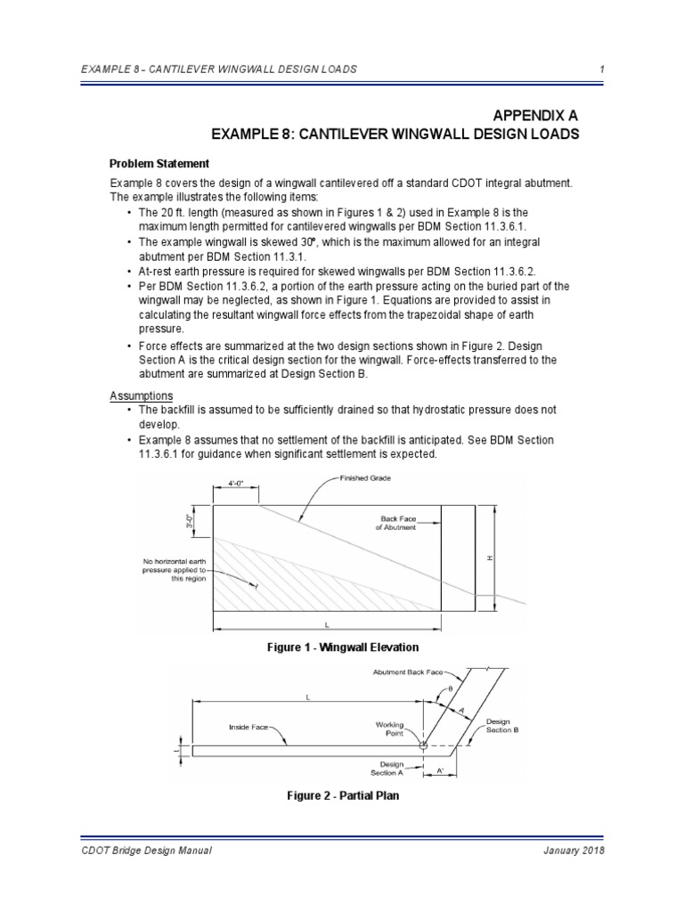 Appendix A Example 8: Cantilever Wingwall Design Loads | PDF | Pressure | Structural Engineering