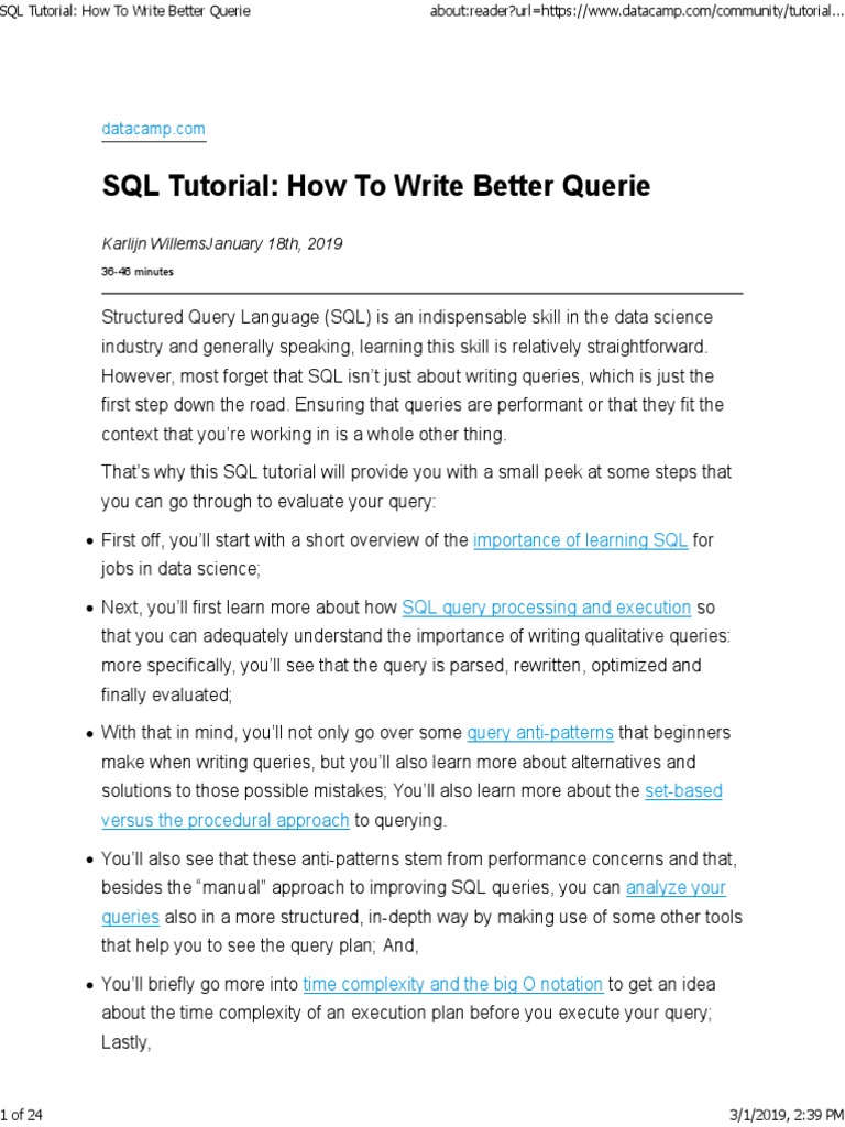 How To Write Better Queries Pdf Database Index Time Complexity 