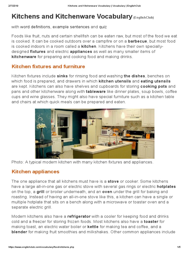 Kitchen and Kitchenware Vocabulary Guide | PDF | Kitchen Utensil | Kitchen