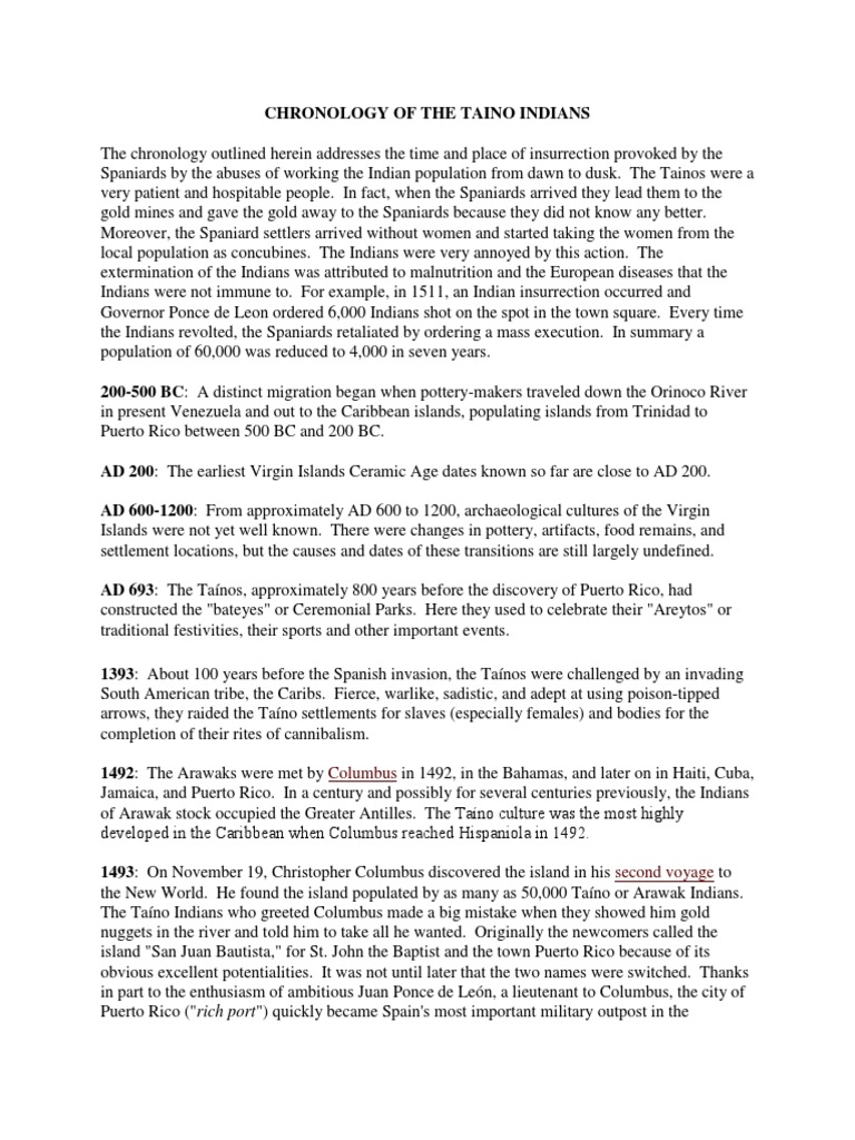 Chronology of The Taino Indians | PDF | Christopher Columbus | Puerto Rico