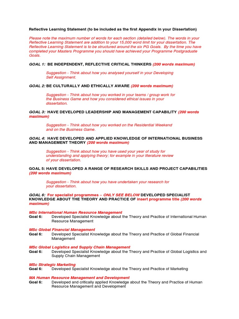 Reflective Learning Statement Information | PDF | Goal | Thesis