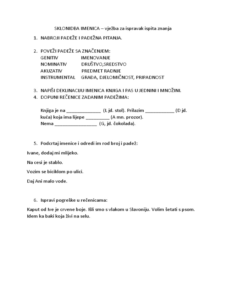 Nabroji Padeže I Padežna Pitanja - Dooop | PDF