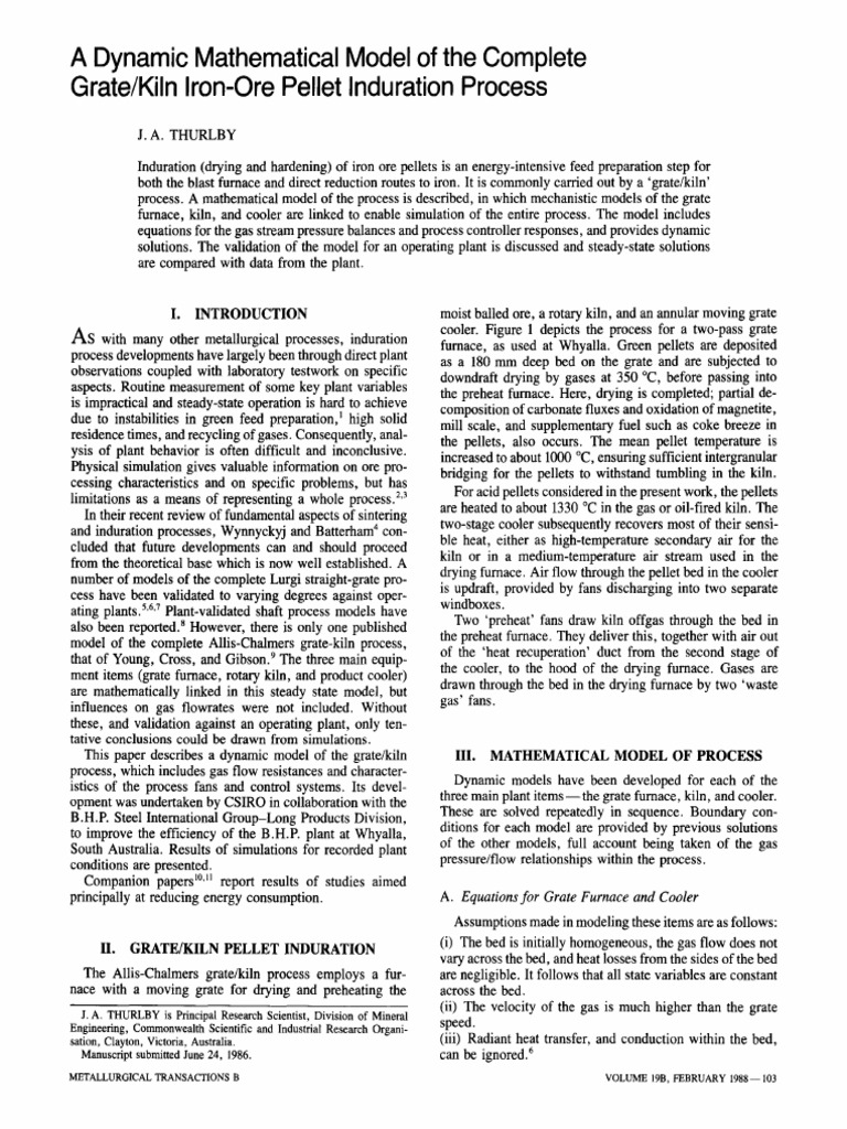 A Dynamic Mathematical Model of The Complete Grate/Kiln Iron-Ore Pellet ...