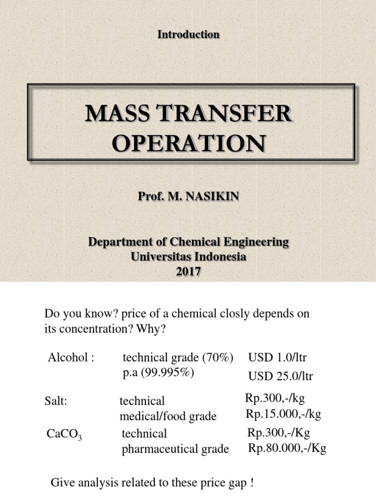 Mass Transfer Operation: Prof. M. Nasikin | PDF | Mass Transfer ...