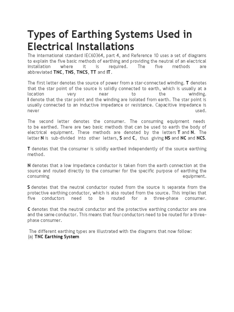 Types of Earthing Systems Explained | PDF