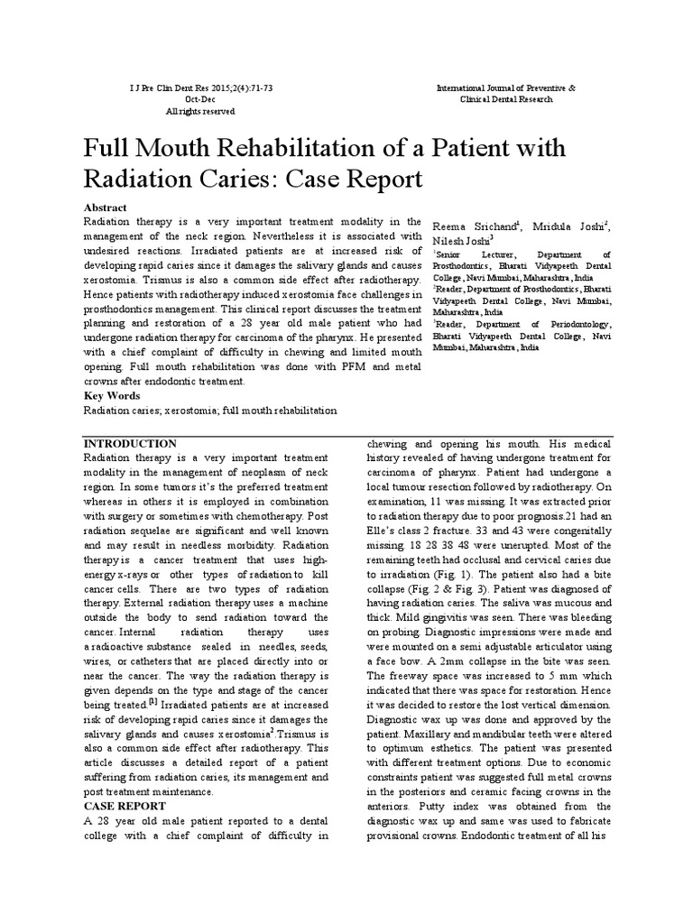 Full Mouth Rehabilitation of A Patient With Ra PDF | PDF | Radiation ...