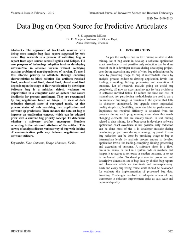 Data Bug On Open Source For Predictive Articulates Pdf Software Bug Programmer