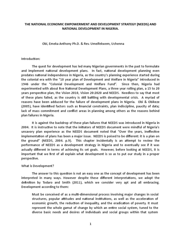 The National Economic Empowerment and Development Strategy (Needs) and ...