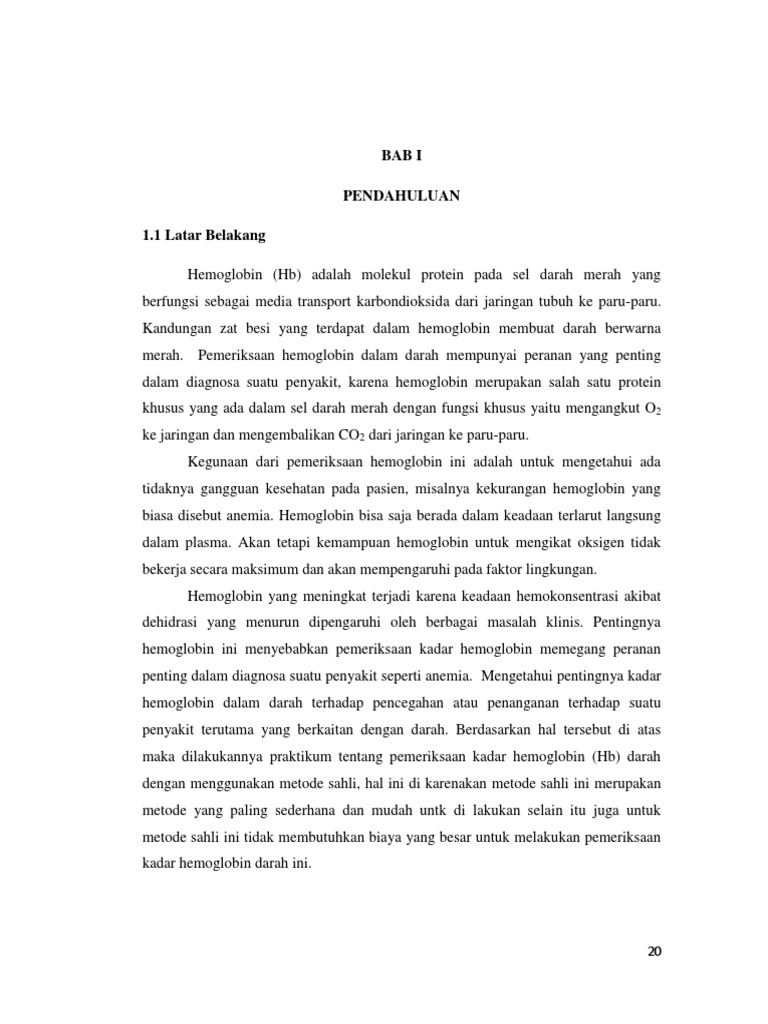 Pemeriksaan Kadar Hemoglobin Metode Sahli | PDF
