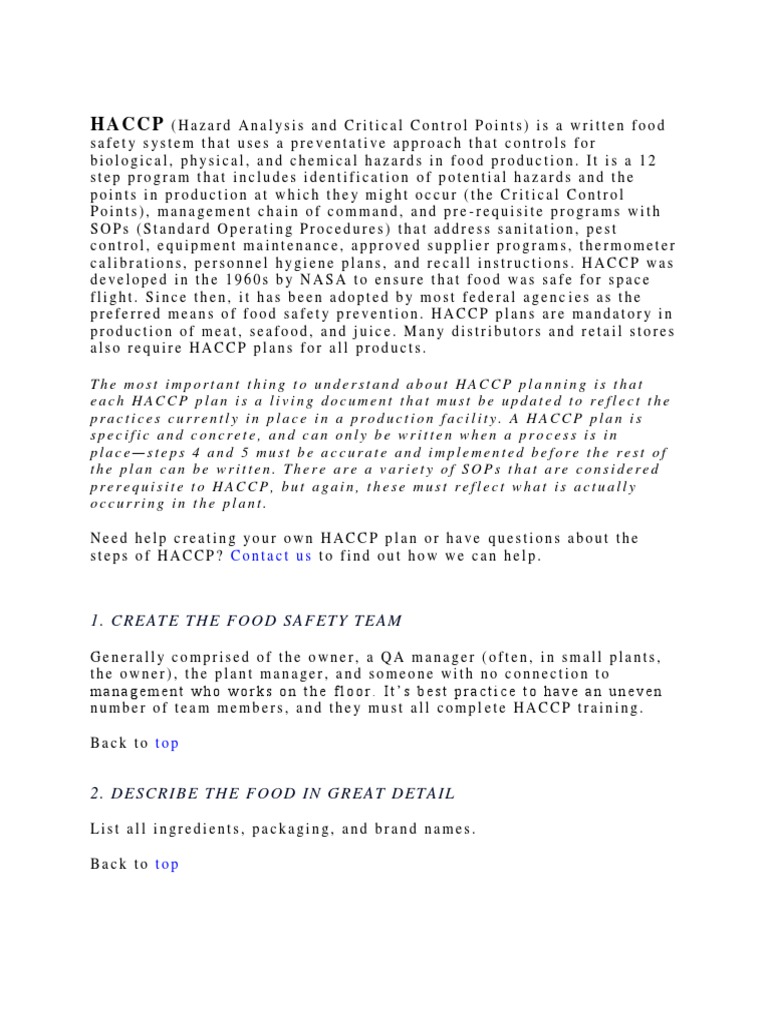 HACCP | PDF | Hazard Analysis And Critical Control Points | Food Safety