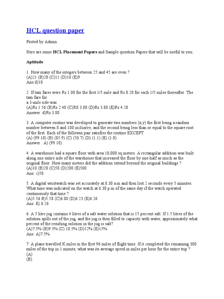 Hcl Question Paper Aptitude Pdf C Programming Language Subroutine