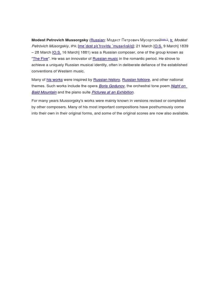 Modest Mussorgsky: Russian Composer Insights | PDF