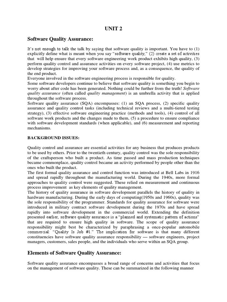 Unit 2 Software Quality Assurance | PDF | Reliability Engineering | Quality Assurance