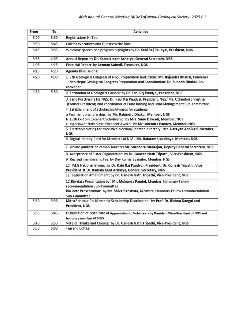 40th AGM Program | PDF | Government