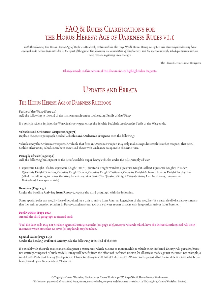 Horus Heresy General Errata and FAQ v1.1 Final PDF | PDF | Tanks