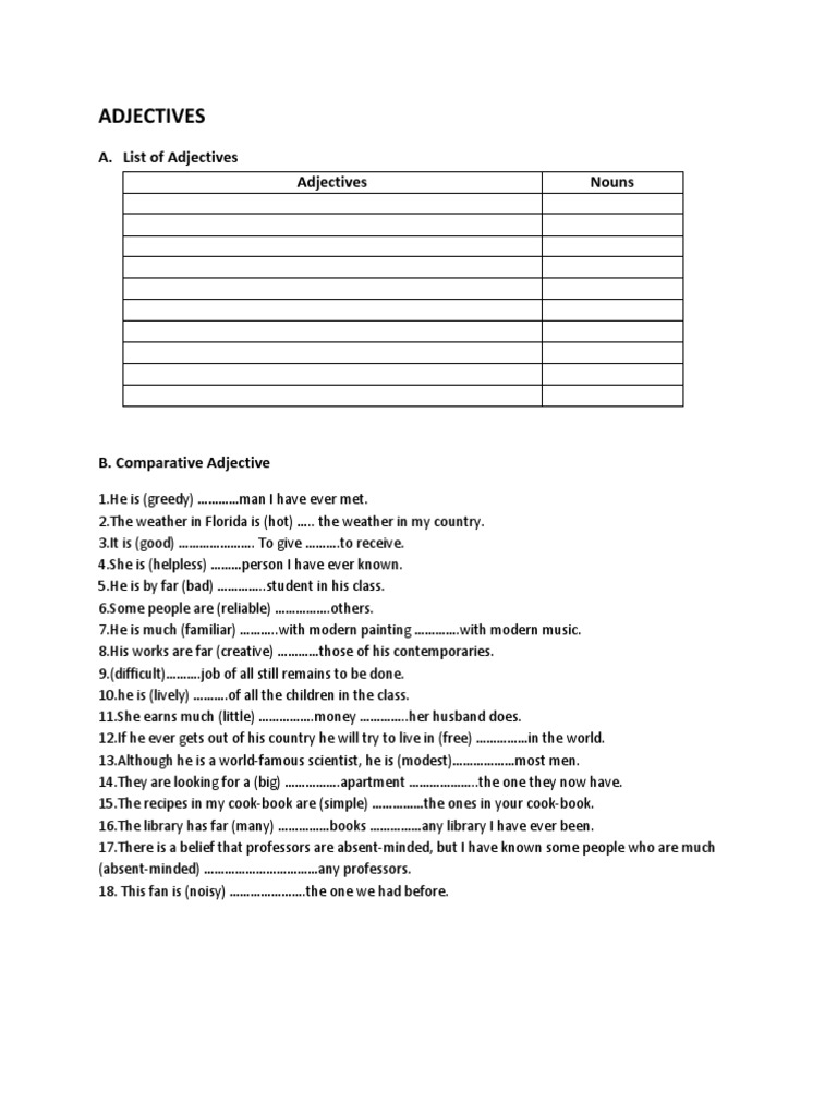 Comparative and Descriptive Adjectives Guide | PDF | Games & Activities ...