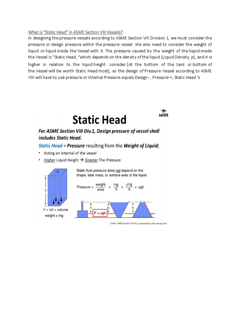 What Is "Static Head" in ASME Section VIII Vessels? | PDF | Pressure ...