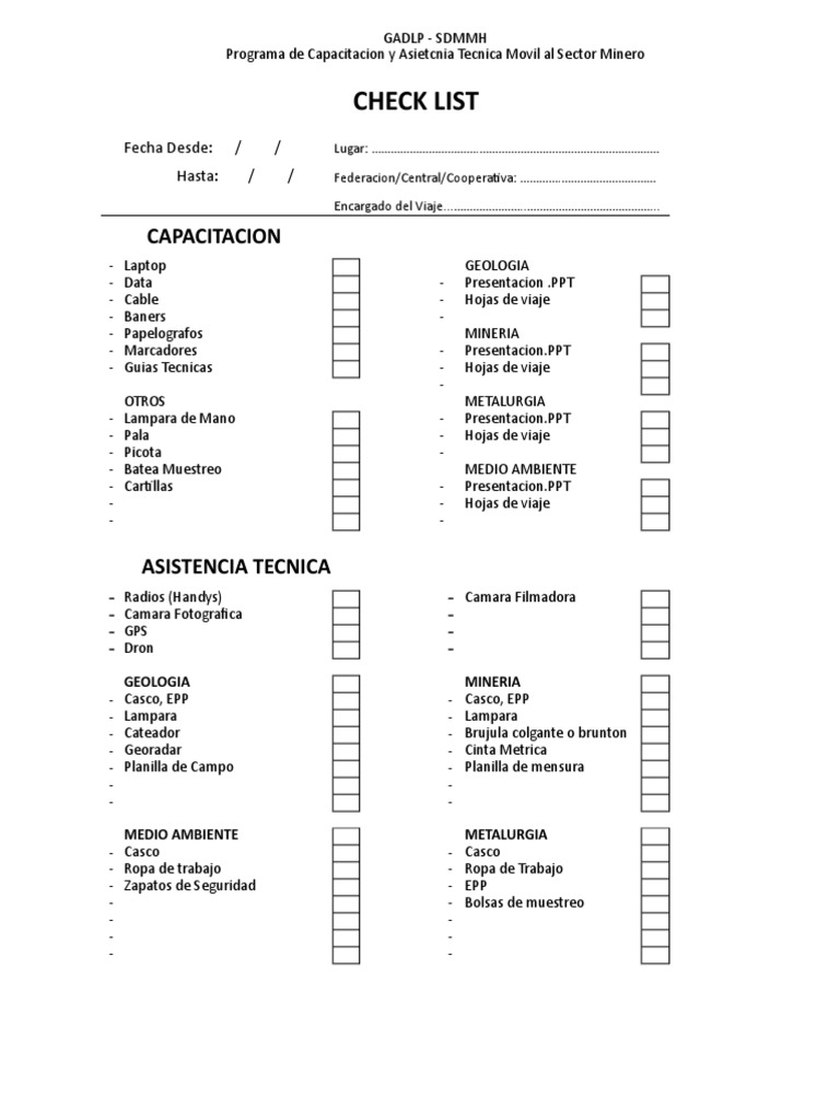 Check List para Capacitación Minera | PDF