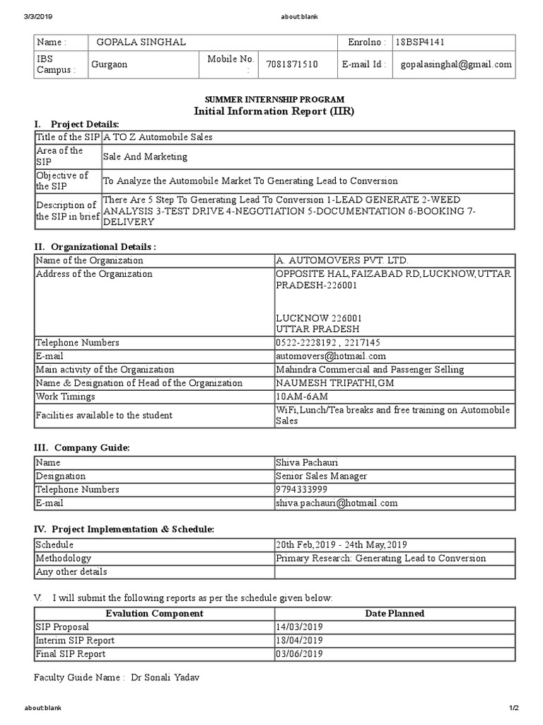 Initial Information Report (IIR) : I. Project Details | PDF | Business