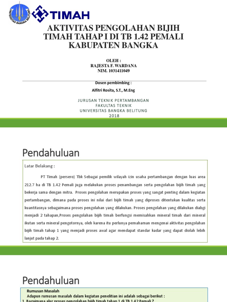 Aktivitas Pengolahan Bijih Timah Tahap I Di TB | PDF