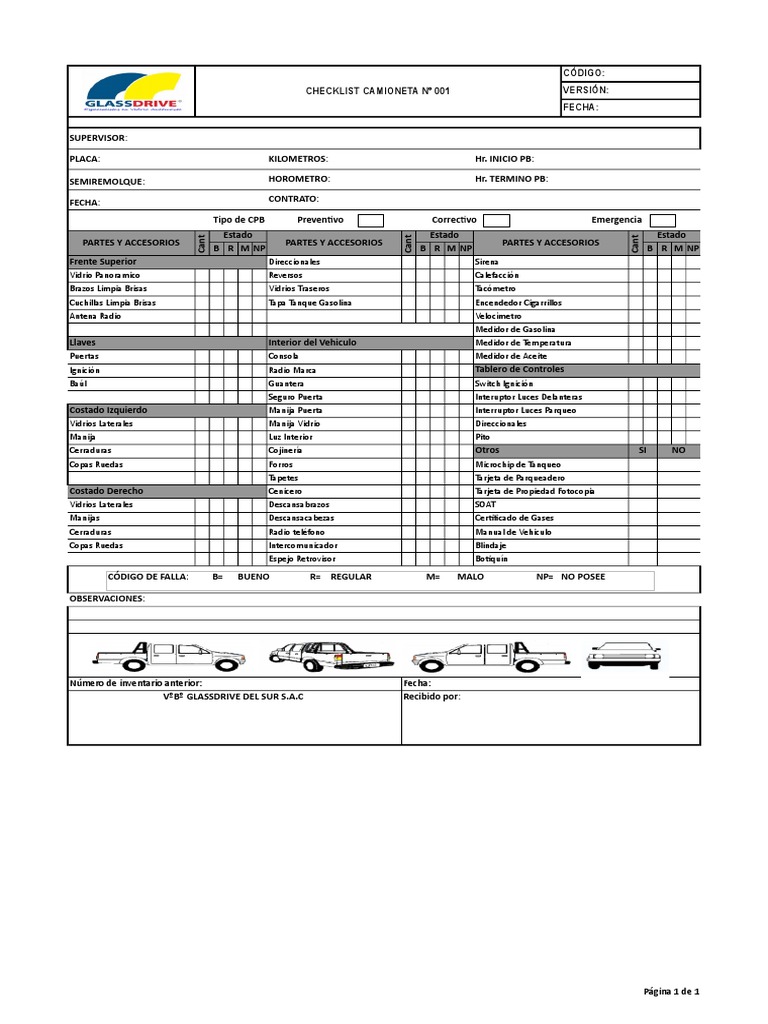 CHECKLIST CAMIONETA.xls | Vehículo de motor | Vehículos