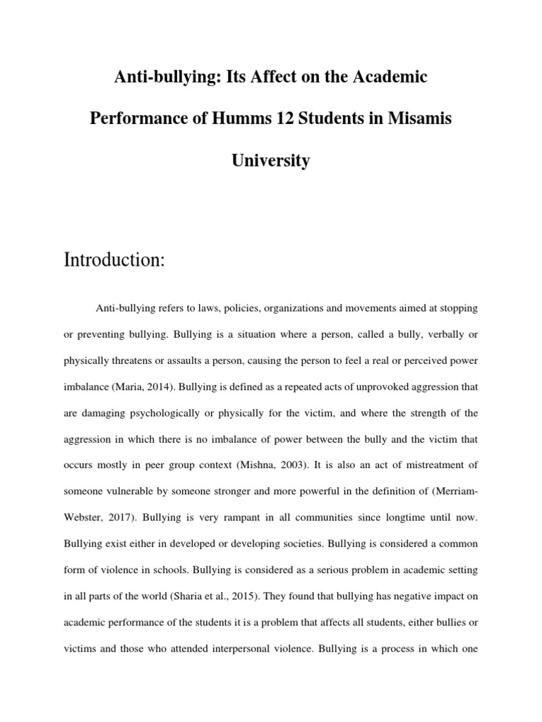 Anti-Bullying: Its Affect On The Academic Performance of Humms 12 ...