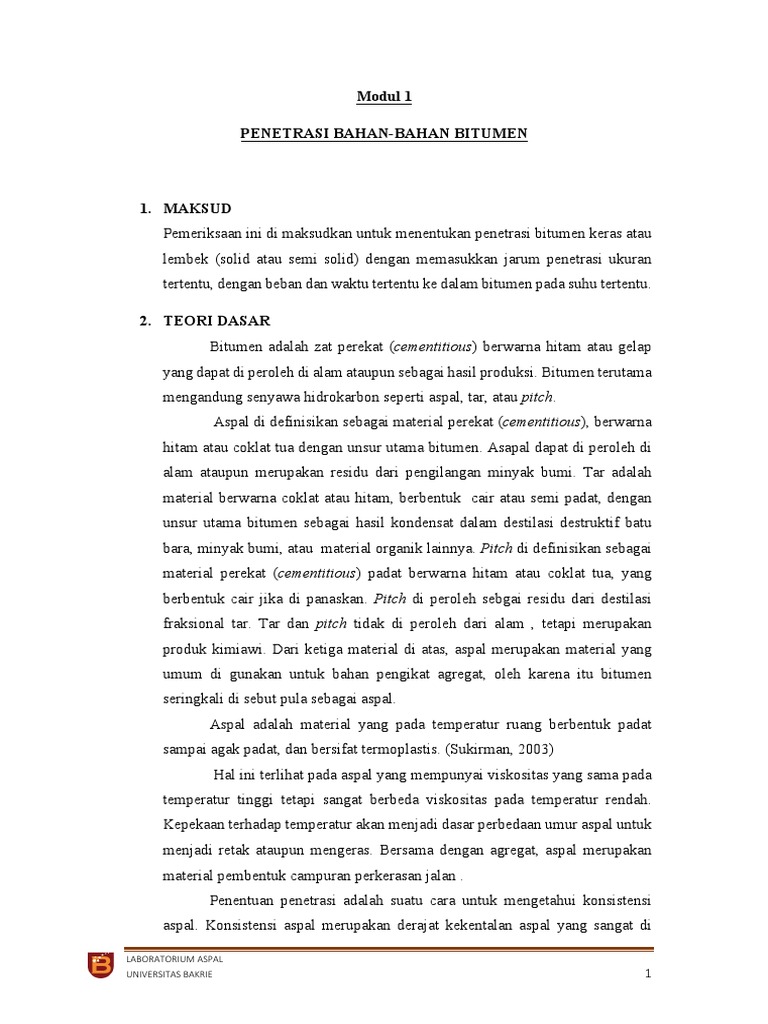 Modul Uji Penetrasi dan Titik Lembek Aspal | PDF