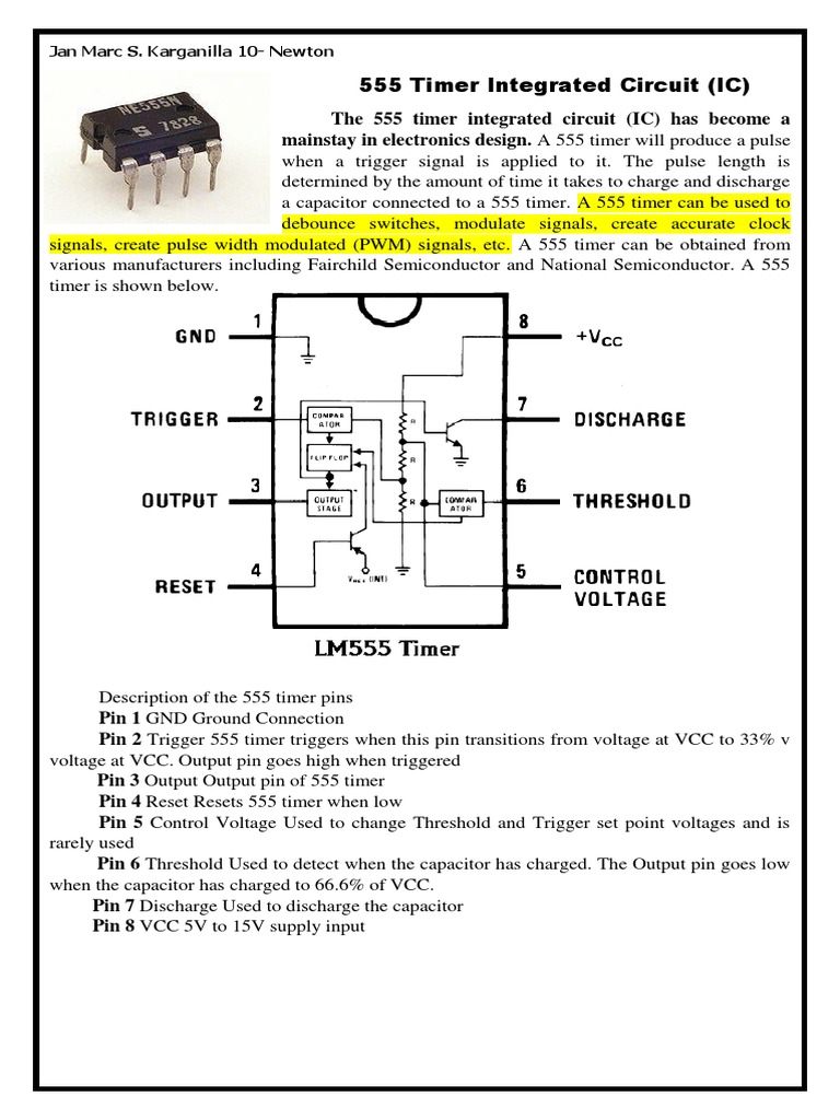555 Timer Integrated Circuit (IC) : Jan Marc S. Karganilla 10-Newton | PDF | Computers
