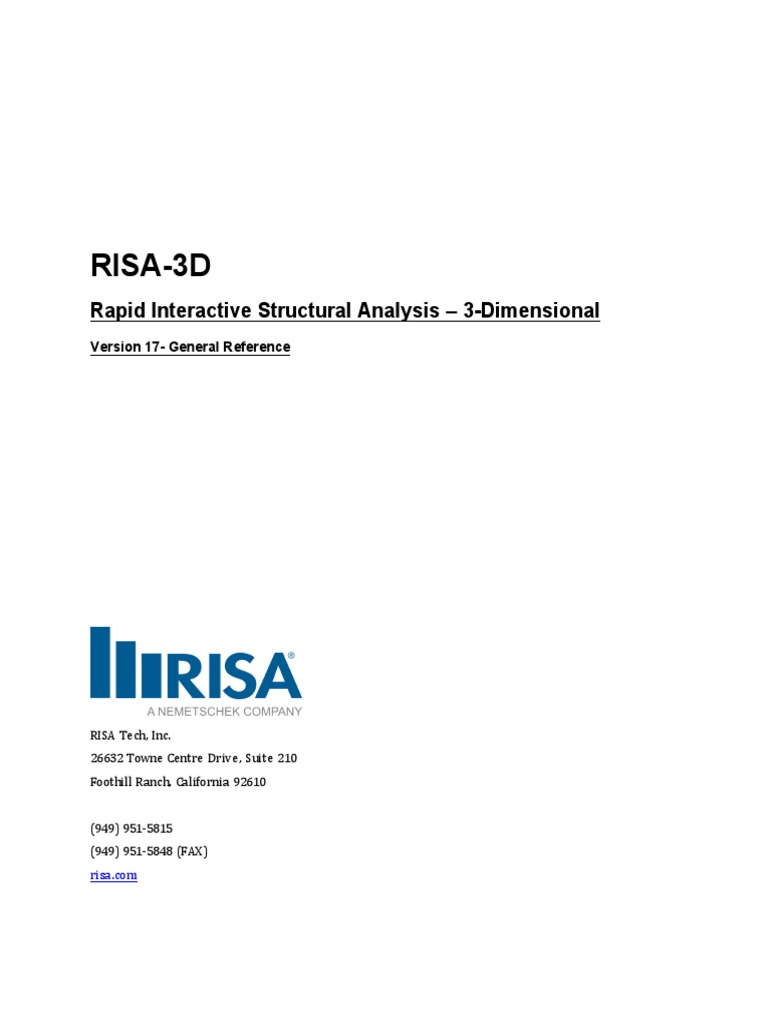 RISA 3D - General Reference v17 PDF | PDF | License | Spreadsheet