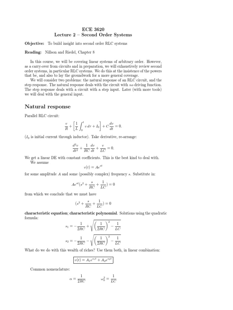 Natural Response: ECE 3620 Lecture 2 - Second Order Systems | Download Free PDF | Electronic ...