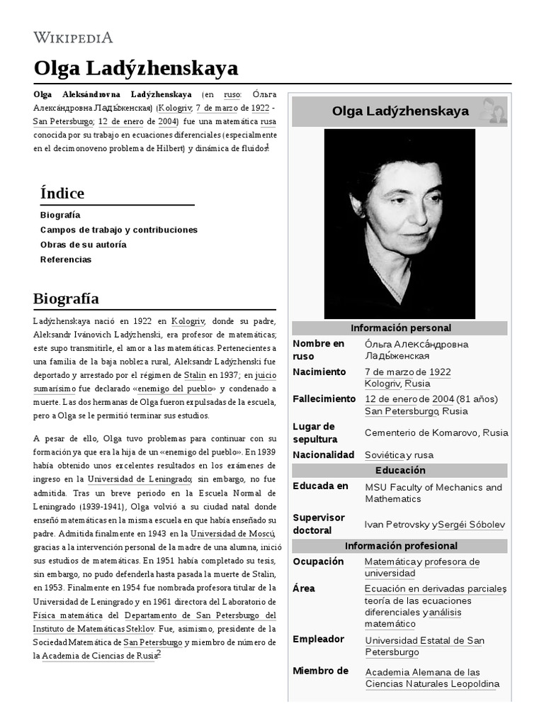 Olga Ladýzhenskaya | PDF | Enseñanza de matemática | Science