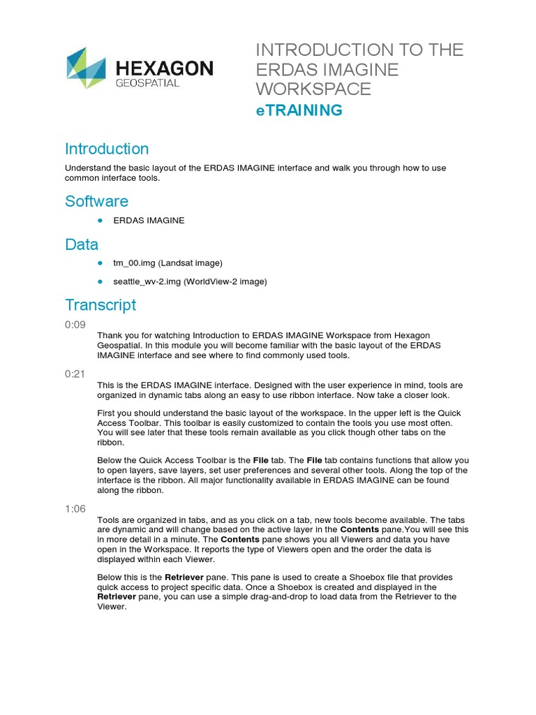 Introduction To ERDAS IMAGINE Workspace | PDF | Icon (Computing) | Tab ...