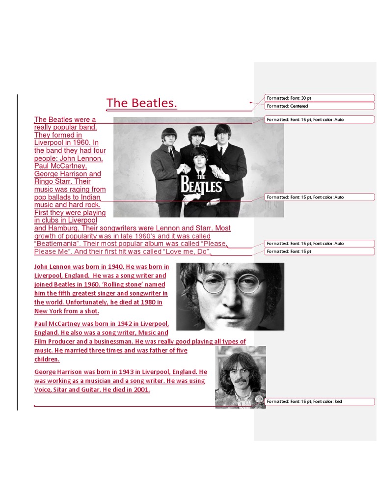 The Beatles.: Formatted: Font: 30 PT Formatted: Centered Formatted ...