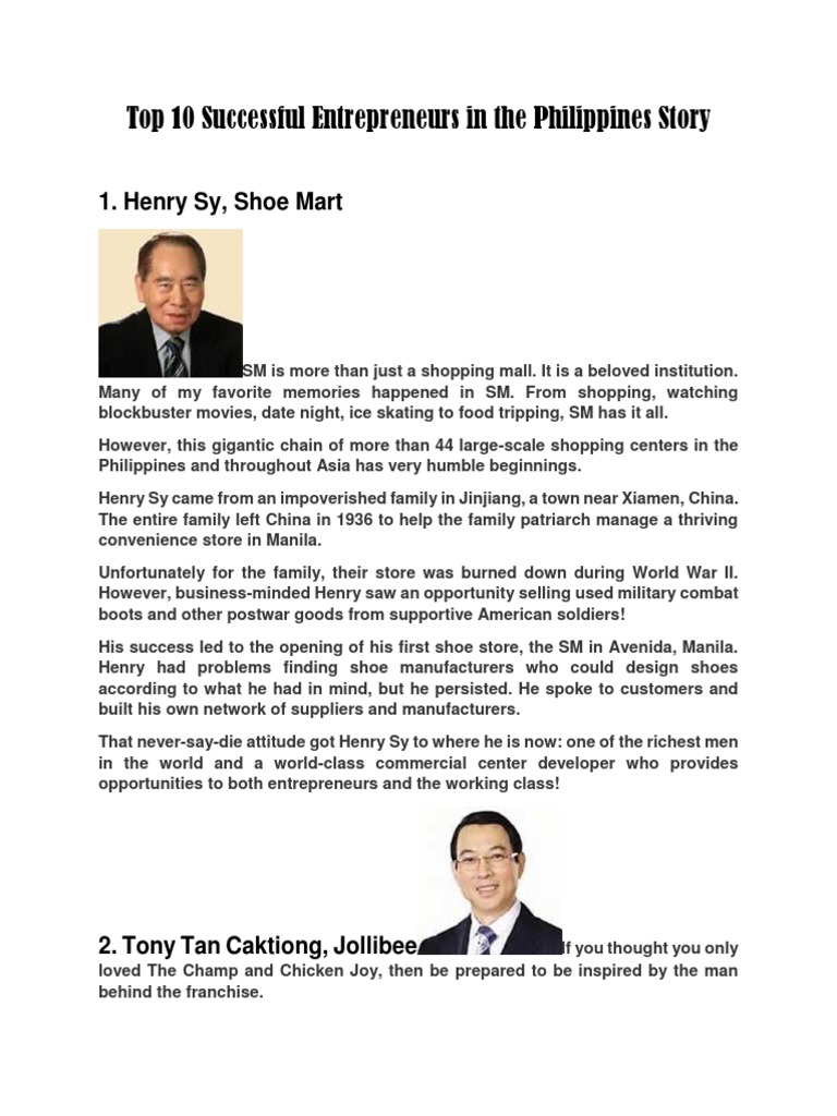 Top 10 Successful Entrepreneurs in The Philippines Story | PDF ...