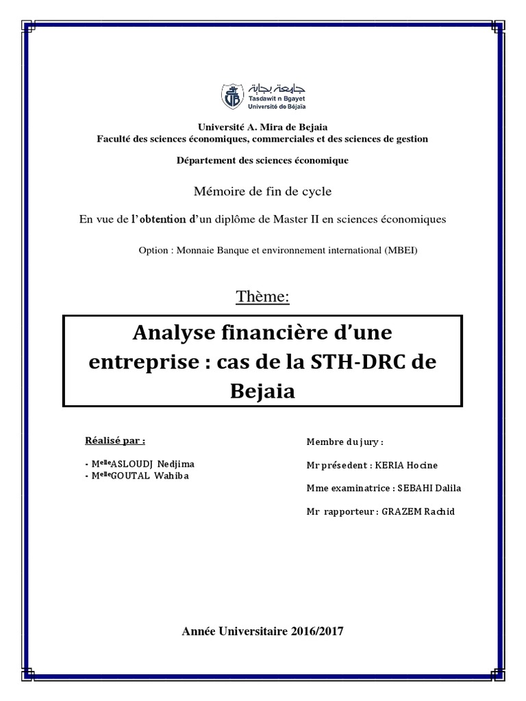 Analyse Financière Dune Entreprise Pdf Ratio Financier Bilan