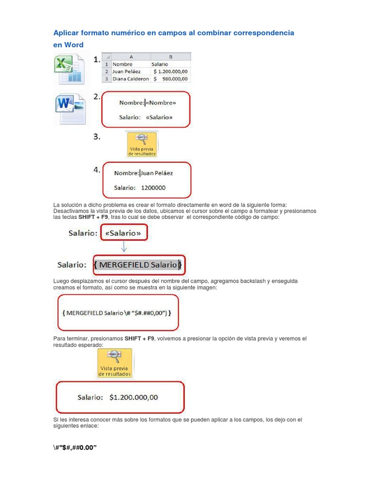 Aplicar Formato Numérico en Campos Al Combinar Correspondencia | PDF