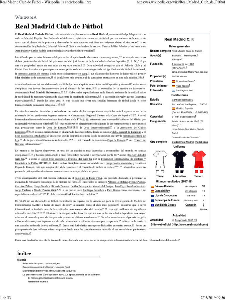 Real Madrid Club de Fútbol - Wikipedia, La Enciclopedia Libre | PDF ...