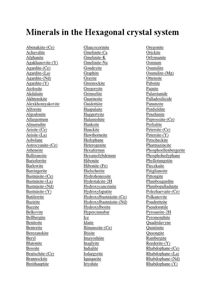 Mineral Sistem Hexagonal | PDF | Minerals | Classification Of Minerals