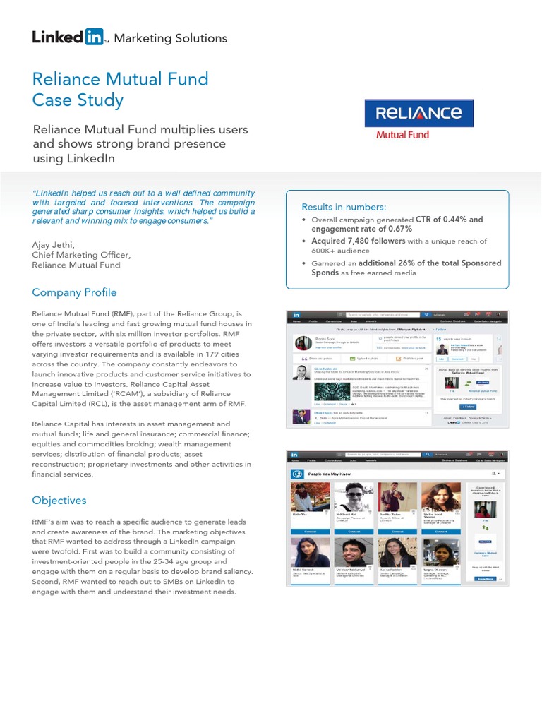 Reliance Mutual Fund Case Study: Marketing Solutions | PDF | Mutual Funds | Linked In