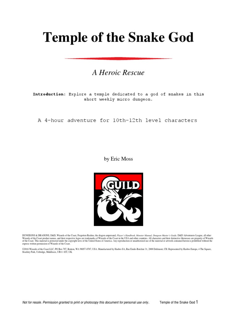 Temple of The Snake God Printer Friendly | PDF | Dungeons & Dragons ...
