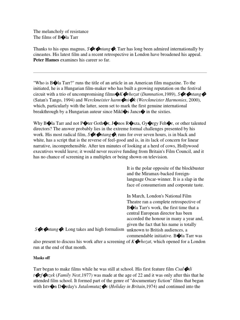 Peter Hames - The Melancholy of Resistance | PDF | Perception