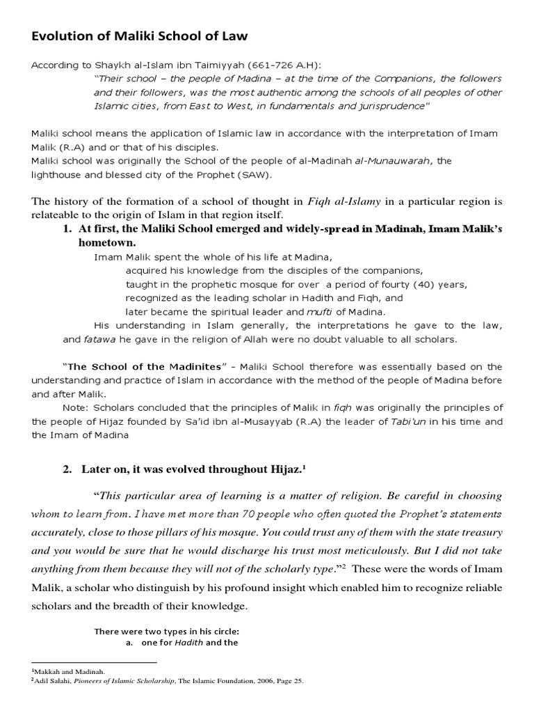 Evolution of Maliki School of Law | PDF | Hadith | Sahabah