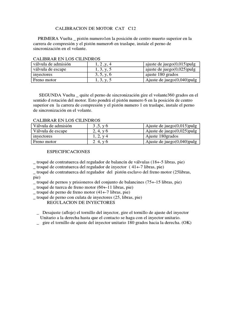 Calibracion de Motor Cat c12 | PDF