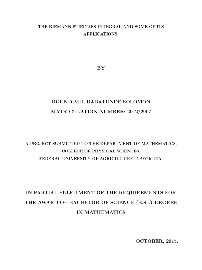 Riemann-Stieltjes Integral Applications | PDF | Lebesgue Integration ...